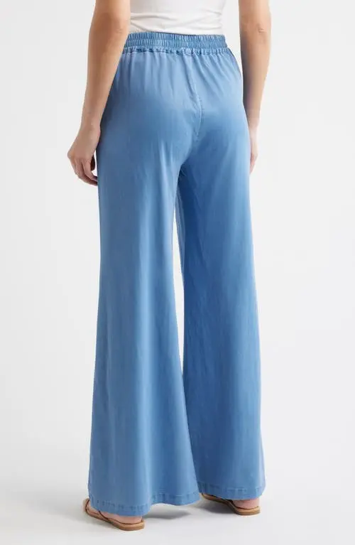 Hue Wide Leg Pull-on Denim Pants - Chambray