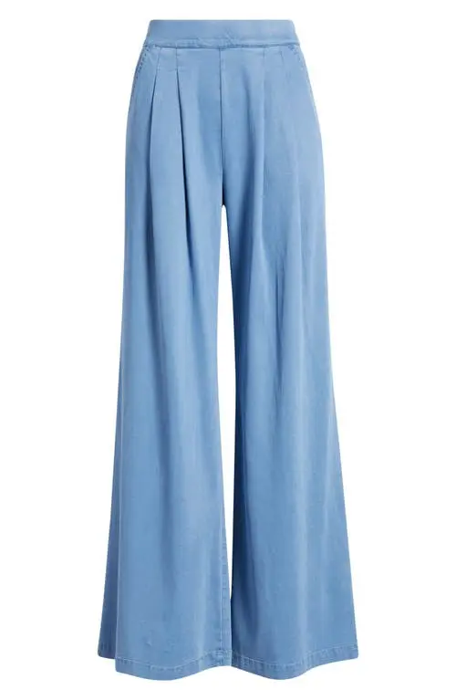 Hue Wide Leg Pull-on Denim Pants - Chambray