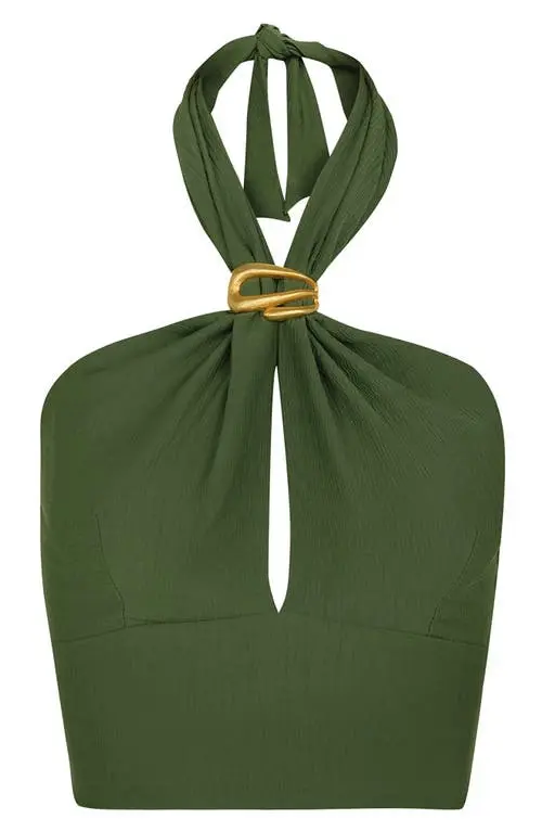 VIX PAULA HERMANNY Textured Halter Top With Goldtone Accent