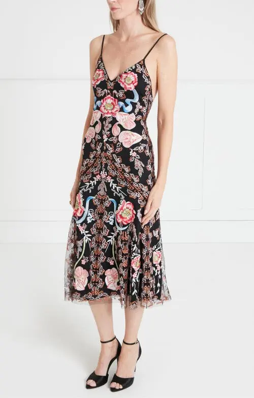 TEMPERLEY LONDON Bilbao Strappy Midi Dress - Black