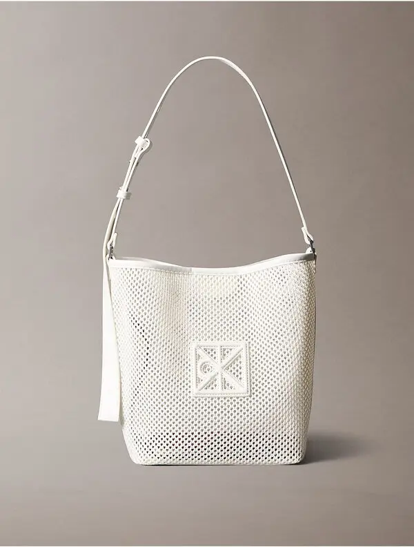 Calvin Klein Emblem Mesh Bucket Bag - White Alyssum