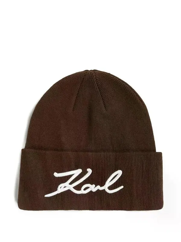 Karl Lagerfeld Signature Beanie Hat - Brown
