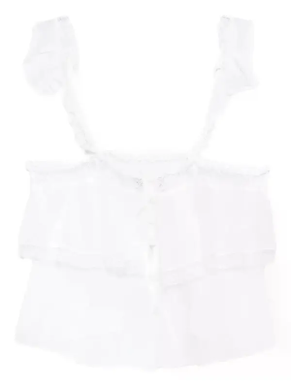 FORTE_FORTE Ruffle Lace Trim Top - White