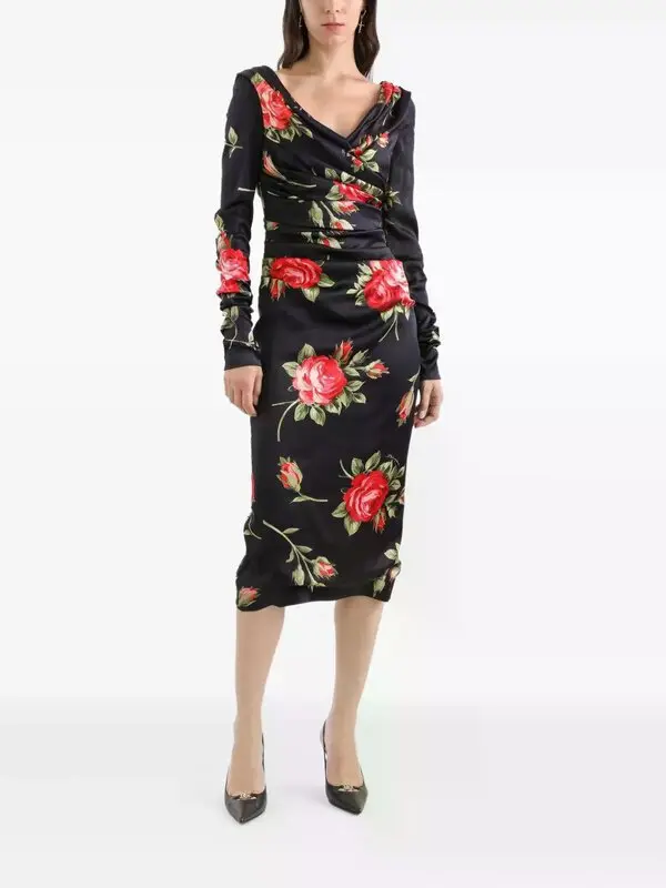 Dolce & Gabbana Floral Long-sleeved Midi Dress
