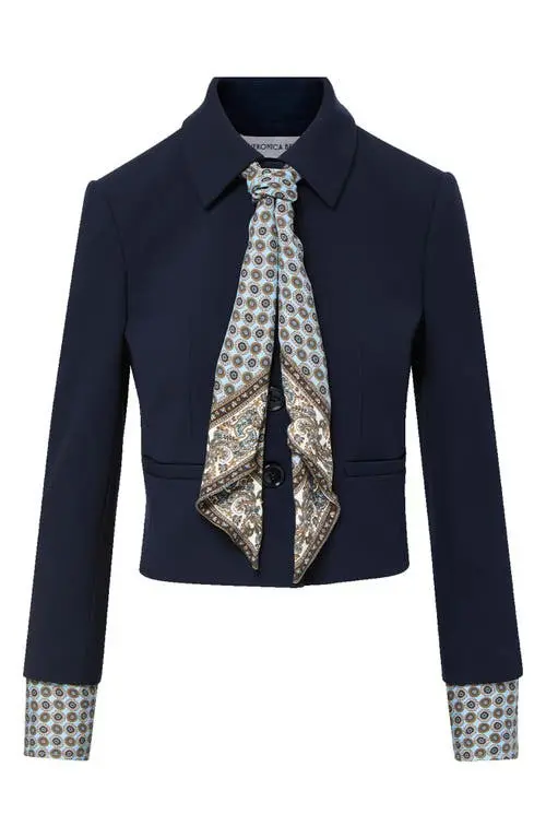 Veronica Beard Ismena Jacket With Removable Scarf & Sleeve Cuffs - Navy