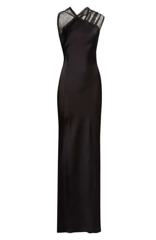 Victoria Beckham Asymmetric Mesh Trim Trumpet Gown - Black