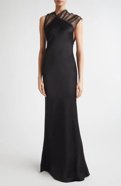 Victoria Beckham Asymmetric Mesh Trim Trumpet Gown