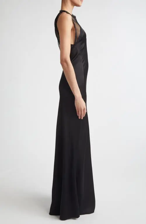 Victoria Beckham Asymmetric Mesh Trim Trumpet Gown