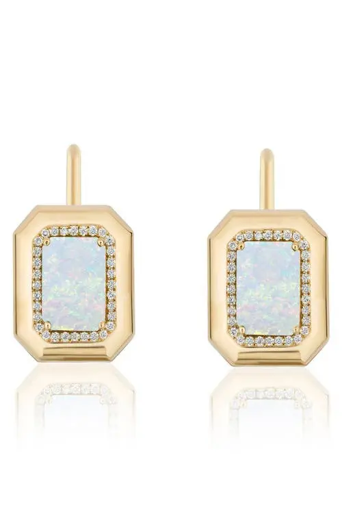 Goshwara Emerald Cut Opal & Diamond Drop Earrings - White Opaque