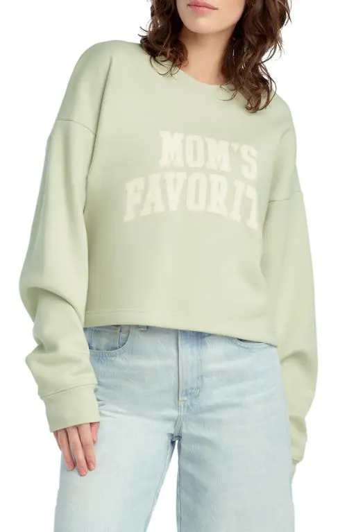 FAVORITE DAUGHTER Mom's Favorite French Terry Crop Graphic Sweatshirt - Light Sage/white