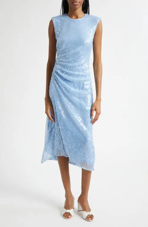 Veronica Beard Kimberly Side Ruched Sequin Sheath Dress - Blue Jay