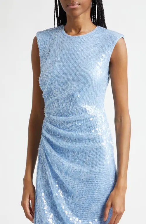 Veronica Beard Kimberly Side Ruched Sequin Sheath Dress - Blue Jay