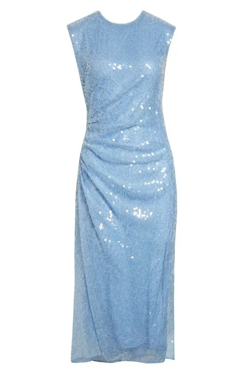 Veronica Beard Kimberly Side Ruched Sequin Sheath Dress - Blue Jay