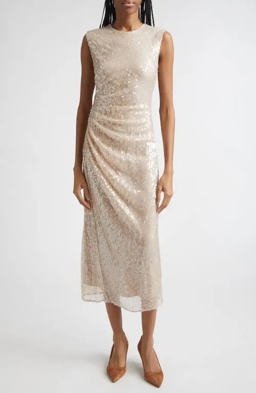 Veronica Beard Kimberly Side Ruched Sequin Sheath Dress - Champagne