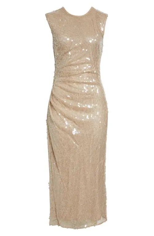 Veronica Beard Kimberly Side Ruched Sequin Sheath Dress - Champagne