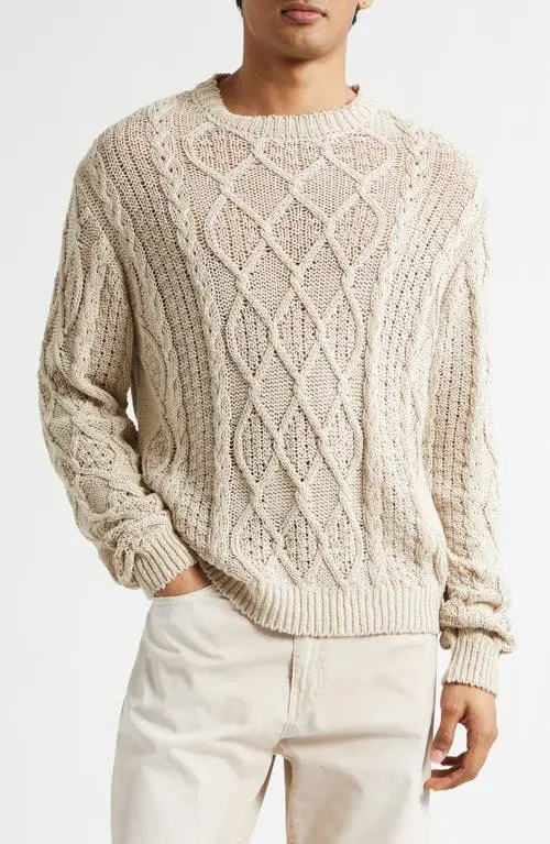 STOCKHOLM SURFBOARD CLUB Aran Cable Knit Cotton & Linen Sweater