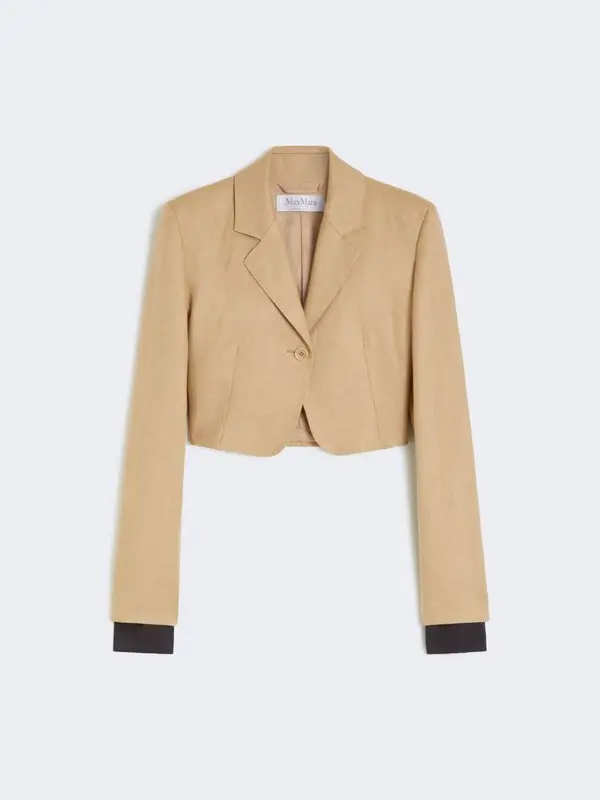 Max Mara Cropped Jacket In Linen Twill - Camel