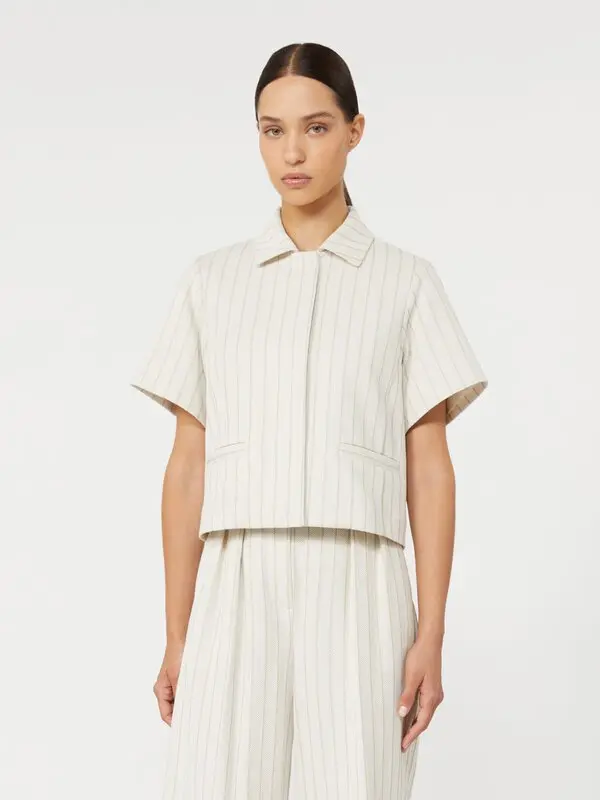 Max Mara Pinstripe Piqué Jersey Shirt Jacket - White