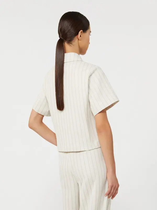 Max Mara Pinstripe Piqué Jersey Shirt Jacket - White
