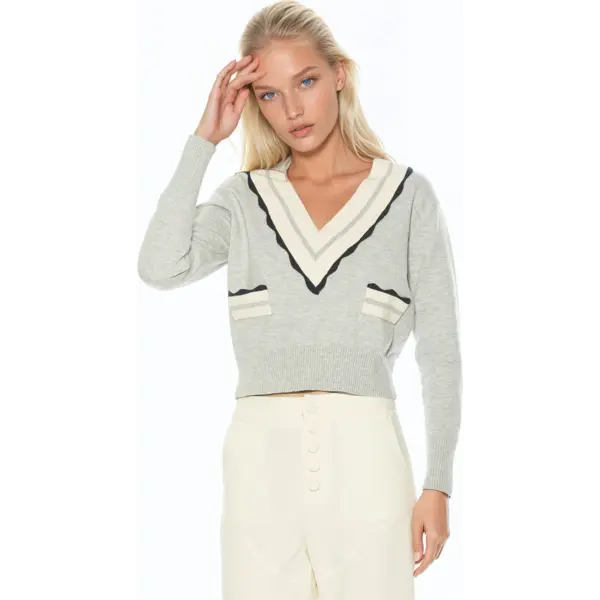 ALEXIA ADMOR Arden Deep V Contrast Trim Cardigan - Grey