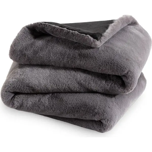 BARE HOME Faux Fur Throw Blanket - Dark Grey