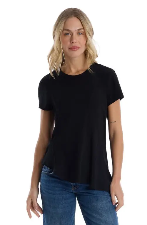 WILT CLOTHING Round Neck Short Sleeve Tee With Asymmetric Hem - Black