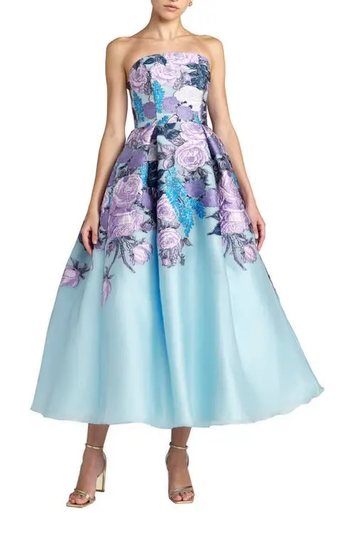 Mac Duggal Organza Strapless Ballgown With Pockets - Blue Multi