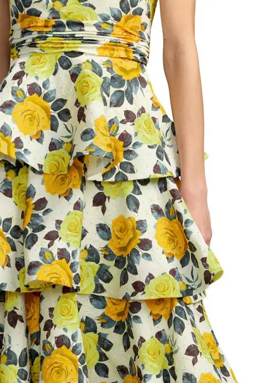 Mac Duggal Floral One-shoulder Charmeuse Midi Dress