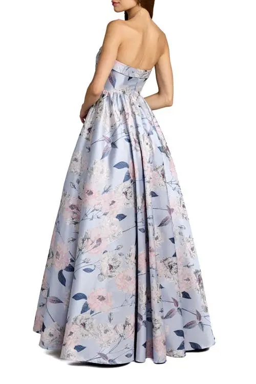 Mac Duggal Floral Brocade Strapless A-line Ballgown