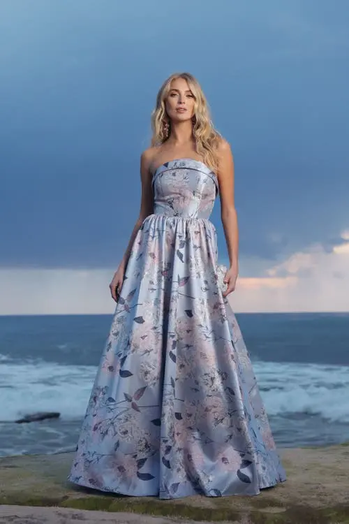 Mac Duggal Floral Brocade Strapless A-line Ballgown