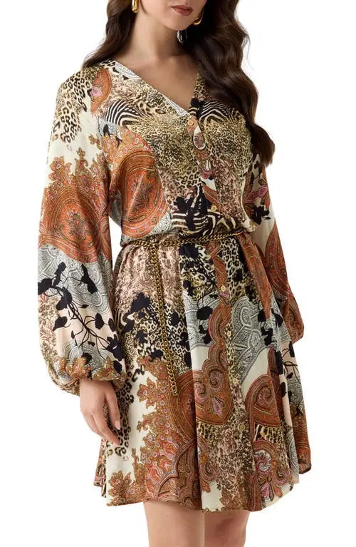 MARCIANO Gwenda Long Sleeve Mixed Print Dress