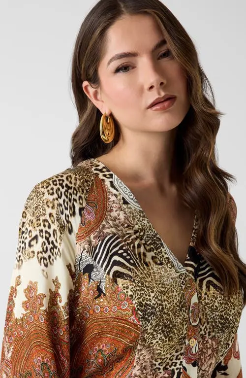 MARCIANO Gwenda Long Sleeve Mixed Print Dress