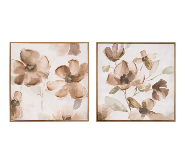 MELROSE International Wood Floral Block Plaque Set Of 2 - One-color