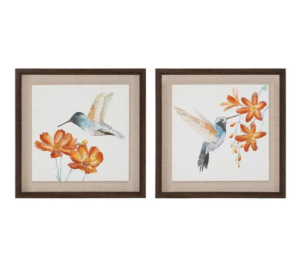 MELROSE International Framed Hummingbird Floral Print Set - One-color