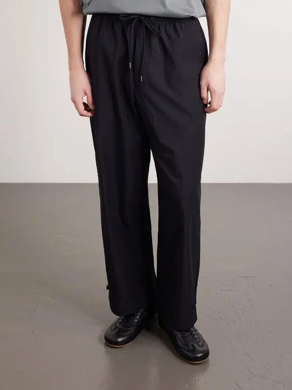 ATON Wide-leg Cotton-blend Gabardine Drawstring Trousers