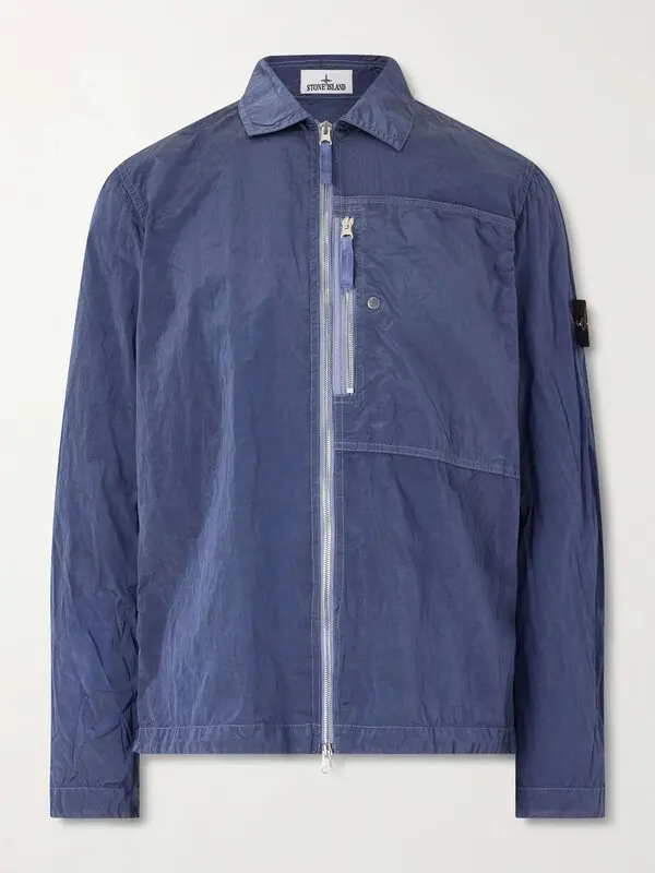 Stone Island Logo-appliquéd Nylon Metal Recycled Crinkled-shell Overshirt - Blue