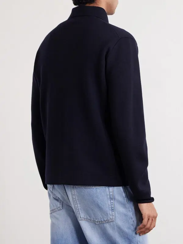 Moncler Leather-trimmed Virgin Wool Zip-up Cardigan - Blue