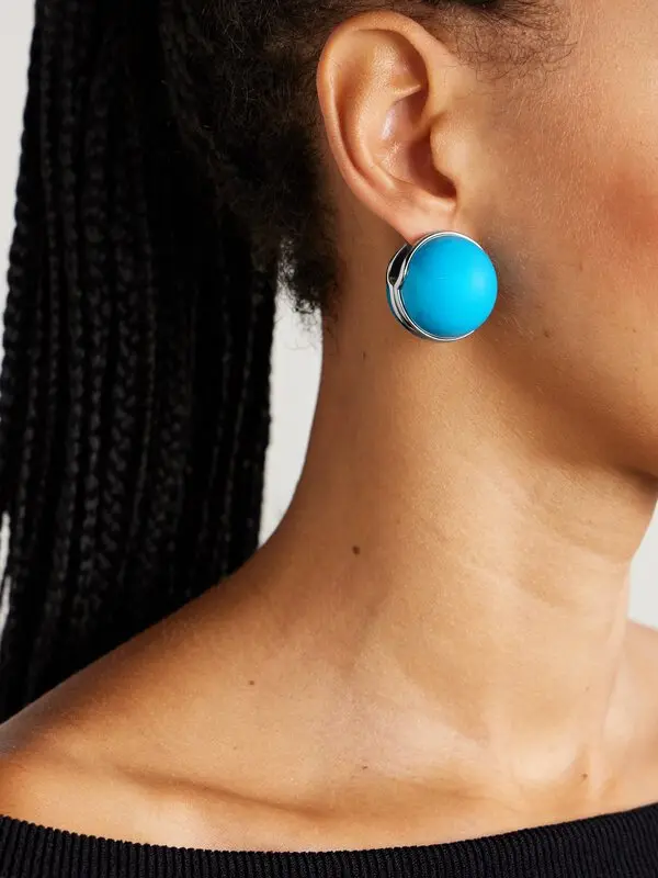 Alaïa Sphere Silver-tone And Enamel Earrings - Blue