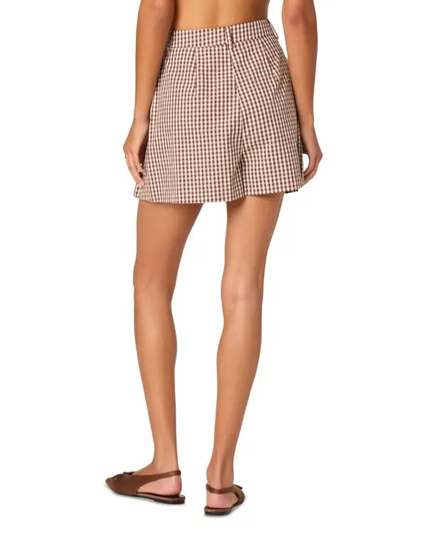 Astr The Label Gingham Pleated High Rise Shorts - Brown Checker