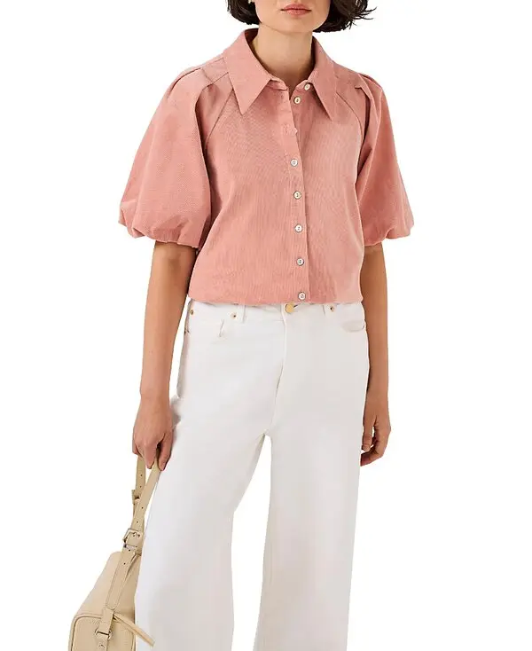 Mint Velvet Corduroy Puff Sleeve Shirt - Pink