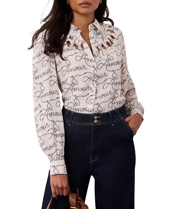 Mint Velvet Amour Print Bow Shirt