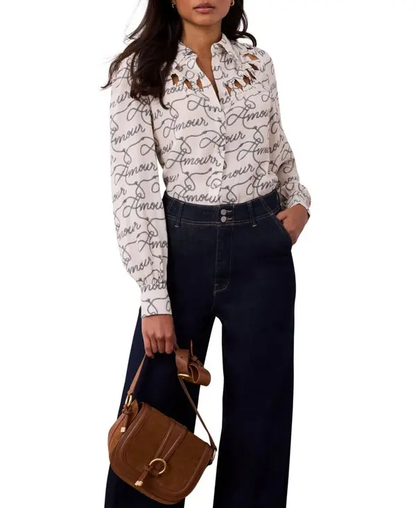 Mint Velvet Amour Print Bow Shirt
