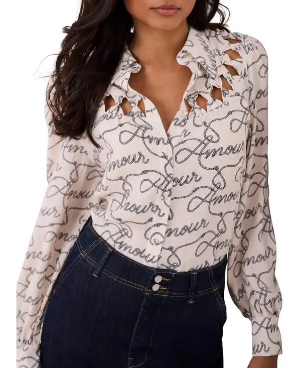 Mint Velvet Amour Print Bow Shirt