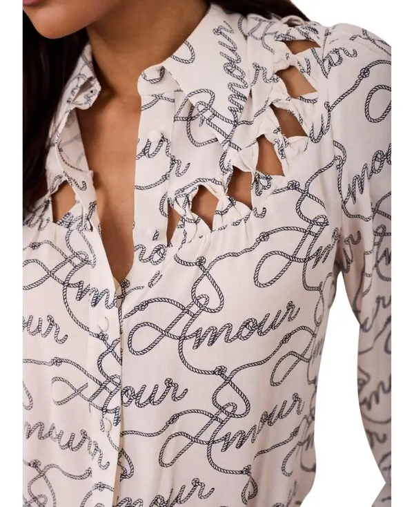 Mint Velvet Amour Print Bow Shirt