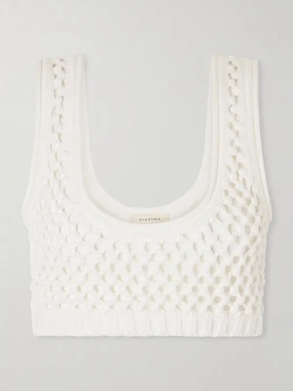 DIOTIMA Lady Cropped Crocheted Cotton-blend Bralette Top
