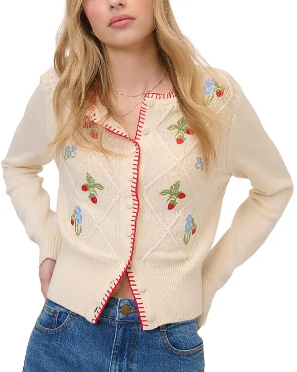 NOBODY'S CHILD Strawberry Embroidered Cardigan