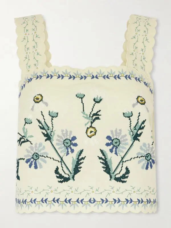 Sea Audra Scalloped Embroidered Top - Yellow