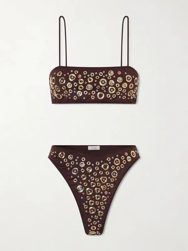 Oseree Studded Two Piece Bikini - Brown