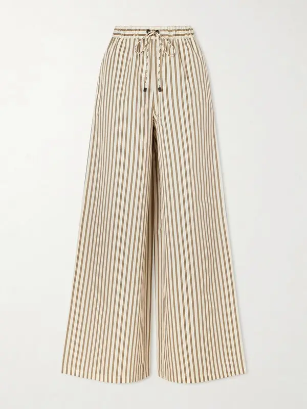 Max Mara Striped Cotton And Silk-blend Wide Leg Pants - Neutrals