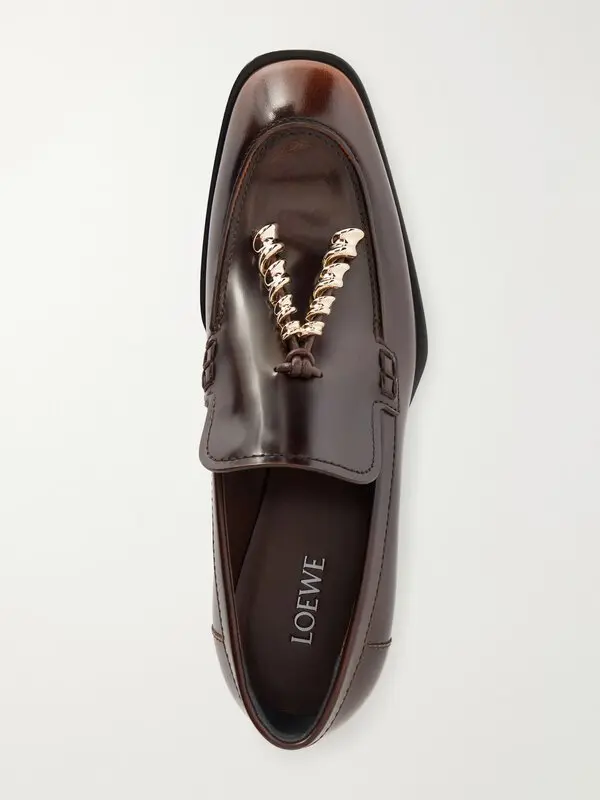 Loewe Embellished Leather Loafers